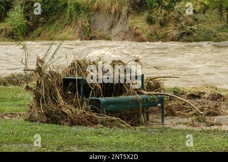 Aftermath of Cyclone Gabrielle as the Rangitikei River floodwaters ...