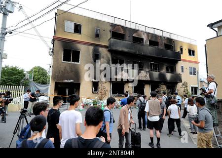 People visit the arson site of Kyoto Animation Co., Ltd. (so-called ...
