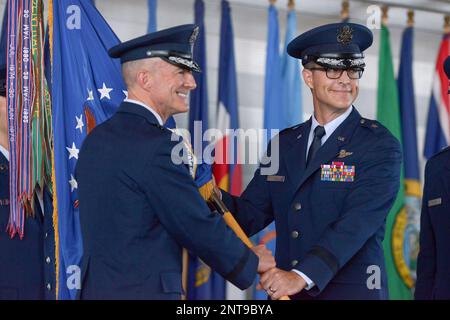 Maj. Gen. Evan Dertien, Air Force Test Center, presents Brig. Gen ...