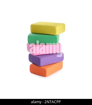Stack of erasers isolated on white Stock Photo - Alamy