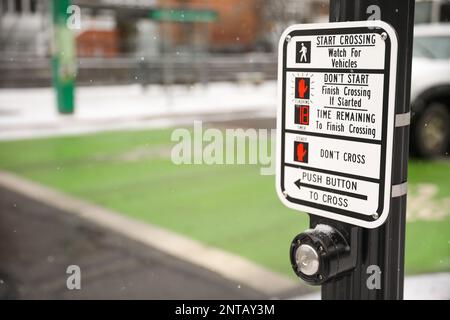 pedestrian walkway go and stop traffic signal in red and yellow Stock ...