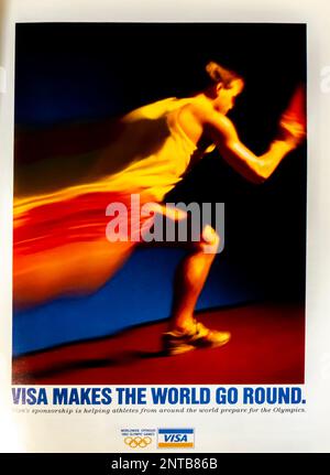 Visa card Olympic games 92 advert in a NatGeo magazine,May 1992 Stock ...
