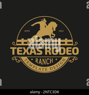 Wild west rodeo template with cowboy riding horse and revolvers label ...