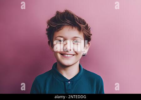 A smart kid on a colourful gradient background smiling with joy ...