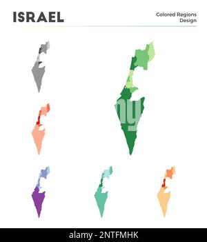 Israel map design. Map of the country with regions in emerald-amethyst ...