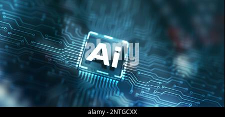 Artificial intelligence chip. Ai chipset on circuit board. Data center ...