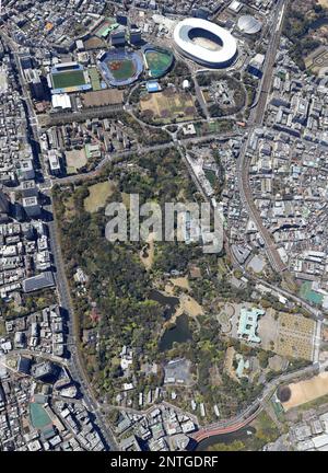 An aerial photo shows the Akasaka Estate in Tokyo on April 9, 2019. The ...