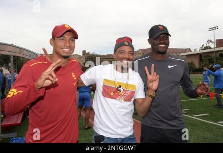 Southern California Trojans former 400m runners Michael Norman (left ...