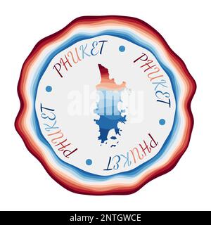 Phuket Badge. Round logo of island with triangular mesh map and radial ...