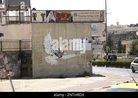 A photo shows "Armored Dove" by an elusive artist Banksy in Bethlehem ...