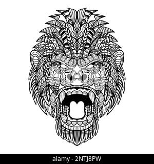Gorilla head mandala zentangle coloring page illustration for your ...