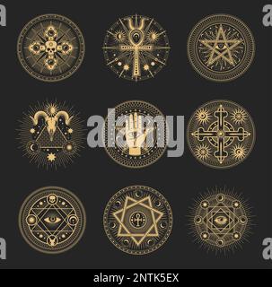 Mason signs, occult and esoteric pentagram symbols, vector magic tarot ...
