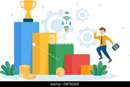 Challenge Illustration with Businessman Running to the Top and ...