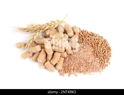 Different types of wheat bran on white background Stock Photo - Alamy