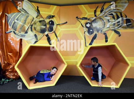 A giant bee exhibit in Bee Museum in Pastida Village, Island of Rhodes ...