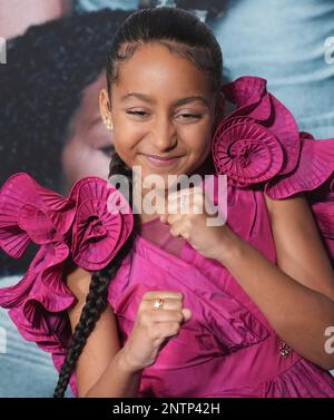Mila Davis-Kent arrives at the premiere of "Creed III" on Monday, Feb ...