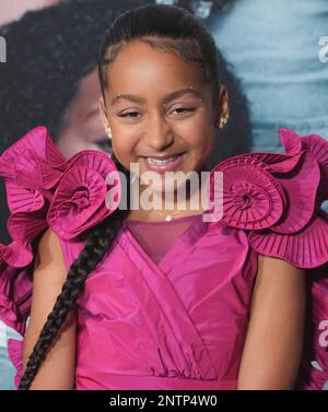 Mila Davis-Kent arrives at the premiere of "Creed III" on Monday, Feb ...