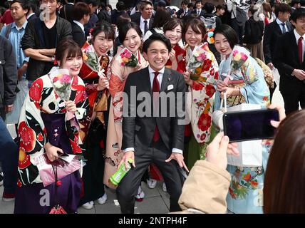 Female graduate students of Kyushu University, wearing a montsuki and ...