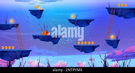 2d arcade game underwater landscape level map interface. Octopus ...