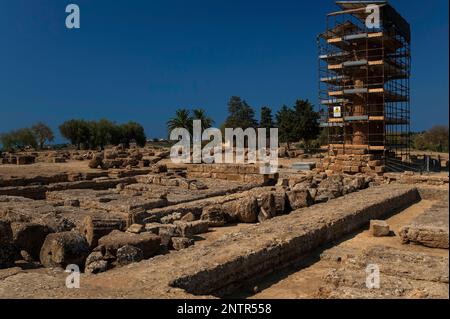 Fallen column drums and reconstructed column at the Temple of Zeus at ...