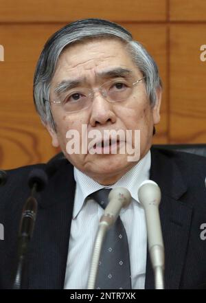 Bank of Japan (BOJ) Gov. Haruhiko Kuroda speaks during a news ...