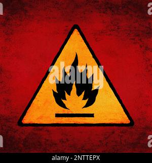 Flammable sign on scratched background. Fire hazard symbol, grunge ...