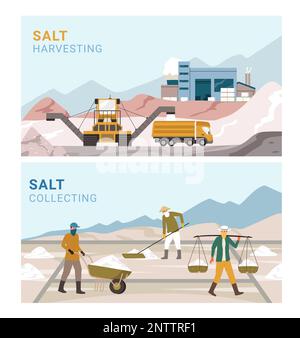 Salt production background with mineral processing symbols isometric ...