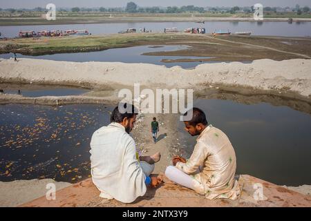 Ghats to the Yamuna river in Vrindavan Stock Photo - Alamy