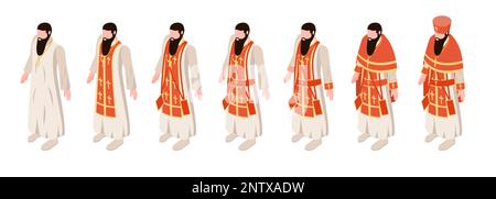 Orthodox christian isometric flowchart with religion and priest symbols ...