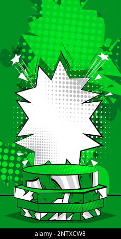 Green Comic Book Product podium. Cartoon stage. Pop Art mockup ...