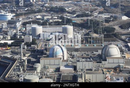 An aerial photo shows 1st reactor (rear) and 2nd reactor at Genkai ...