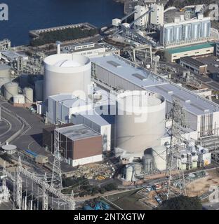 An aerial photo shows 1st reactor (rear) and 2nd reactor at Genkai ...