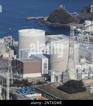 An aerial photo shows 1st reactor (rear) and 2nd reactor at Genkai ...