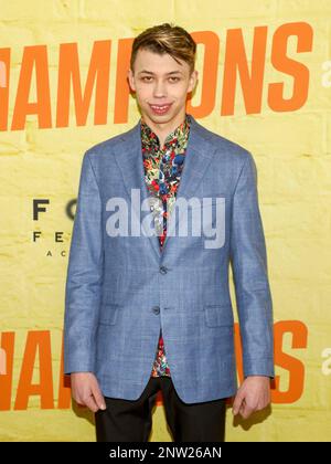 Ashton Gunning attends the premiere of "Champions" at AMC Lincoln ...