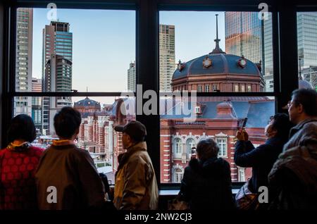 Tokyo, Marunouchi. KITTE building interior. The triangular atrium ...