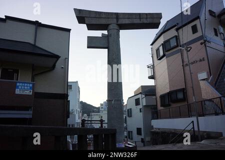 Atomic Bomb-damaged Torii Arch of Sanno Shinto Shrine is pictured in ...