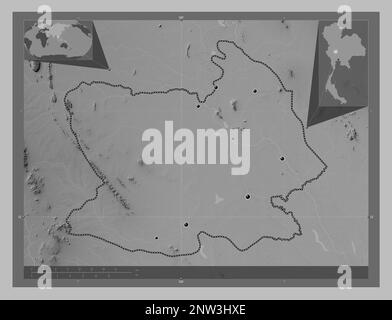 Chai Nat, province of Thailand. Grayscale elevation map with lakes and ...