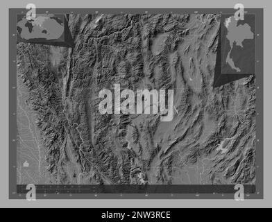 Chiang Mai, province of Thailand. Bilevel elevation map with lakes and ...