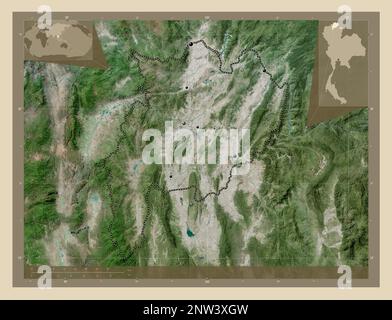 Chiang Rai, province of Thailand. High resolution satellite map. Corner ...