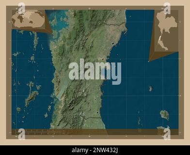 Chumphon, province of Thailand. Low resolution satellite map. Corner ...