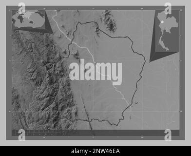 Kamphaeng Phet, province of Thailand. Grayscale elevation map with ...