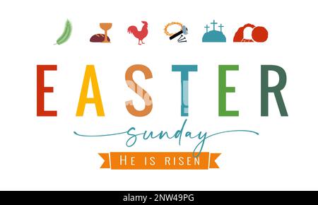 Easter Sunday creative typography. Greeting card horizontal design with ...
