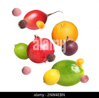 Set of flying lychee fruits isolated on white background Stock Photo ...