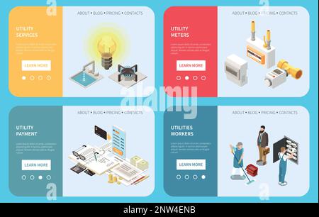 Utility expences isometric icons set with bills and payments isolated ...