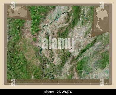 Lamphun, province of Thailand. High resolution satellite map. Locations ...