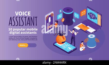 Isometric voice activated assistant horizontal composition with ...