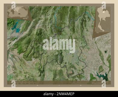 Loei, province of Thailand. High resolution satellite map. Corner ...