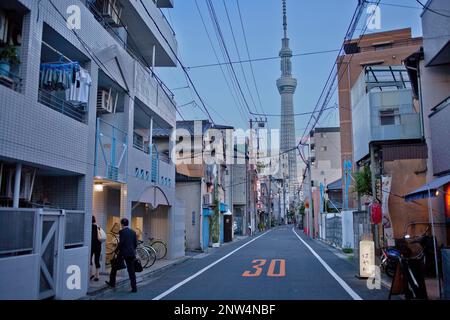 Sky Tree from Mukojima quarter,Sumida District, Tokyo, Japan Stock ...