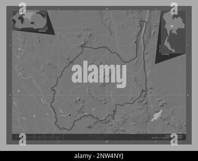 Lop Buri, province of Thailand. Bilevel elevation map with lakes and ...