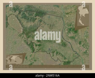 Mukdahan, province of Thailand. High resolution satellite map. Corner ...